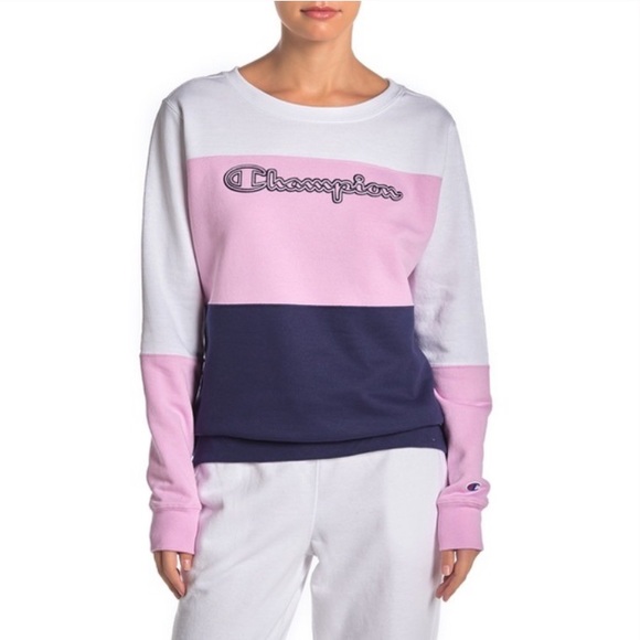Champion | Tops | Nwt Champion Script Logo Color Block Sweatshirt ...